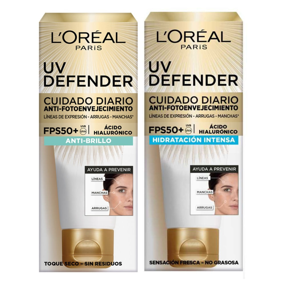 Crema Facial Uv Defender Hidratante + Antibrillo Loreal | Salud Global ...