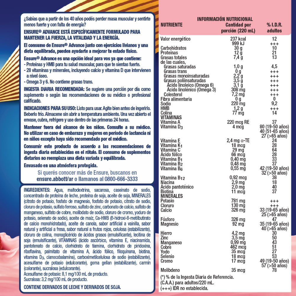 Suplemento Nutricional Ensure Advance X220ml Salud Global Saludglobal